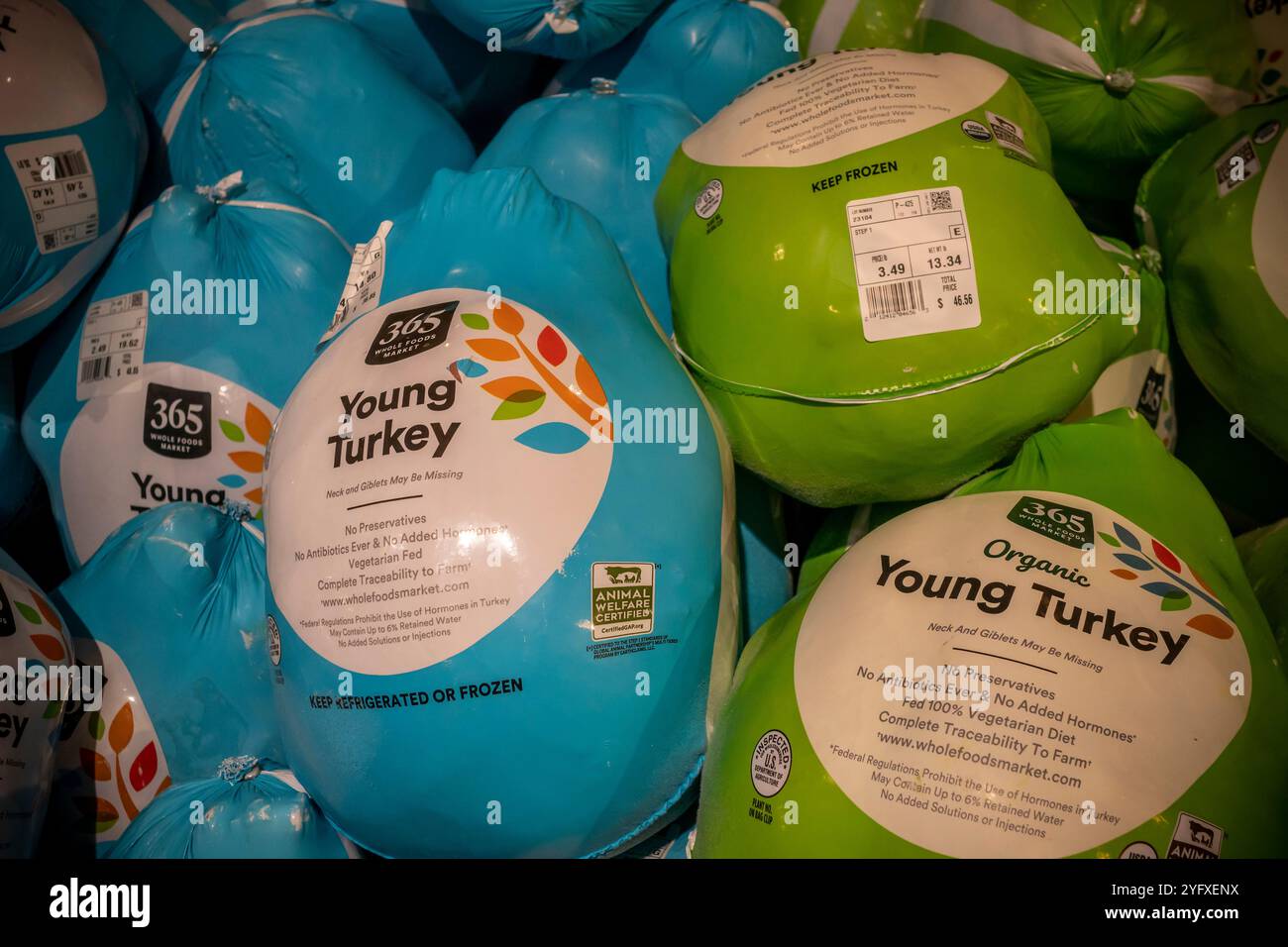 Organic and conventional 365 brand frozen turkeys for sale in a Whole ...