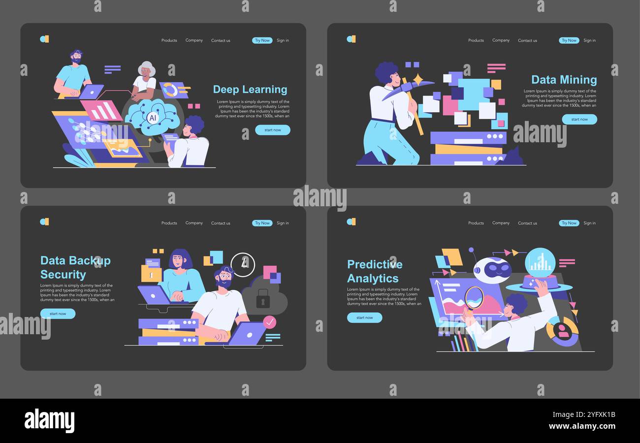 Data Science Set Conceptual Graphics For Deep Learning Data Mining