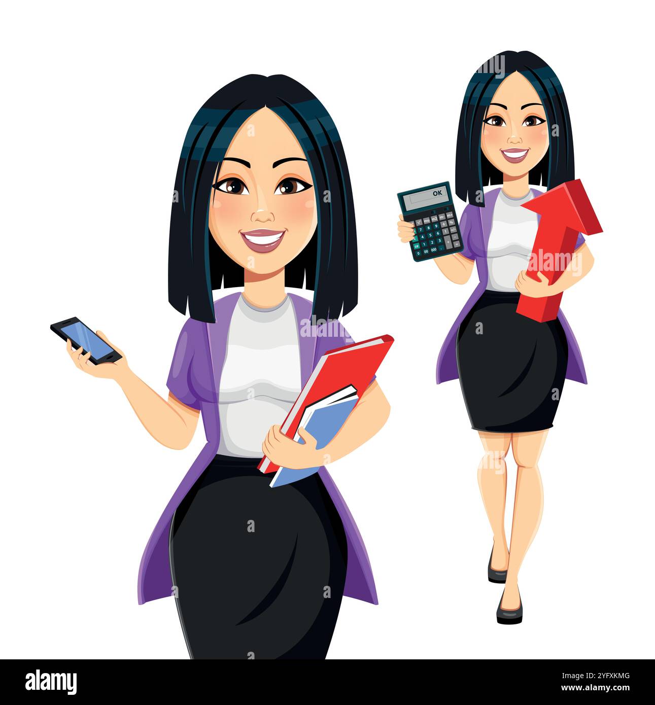 Concept of modern young Asian business woman. Cartoon character ...