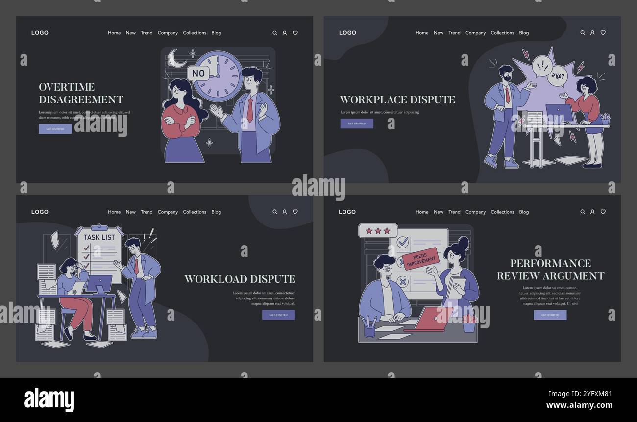 Workplace Disputes set. Conflict resolution and employee negotation ...