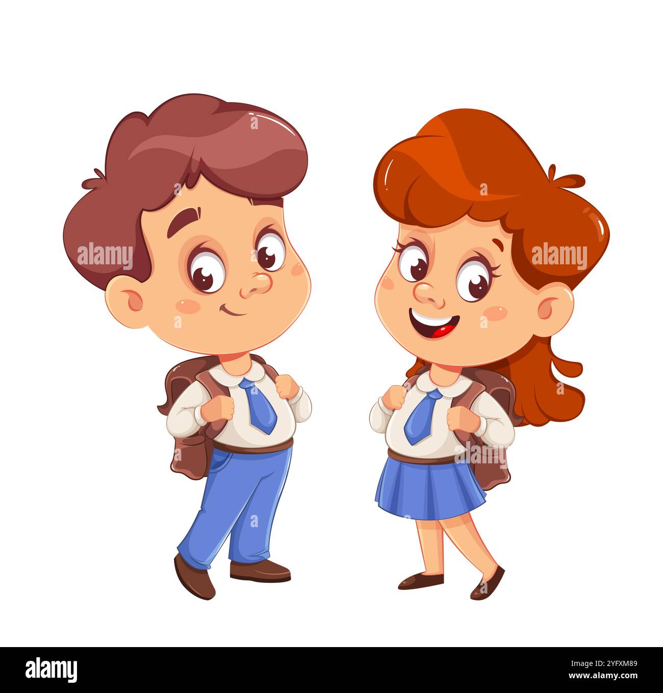 Cute schoolgirl and schoolboy with backpacks. Cute girl and boy cartoon ...