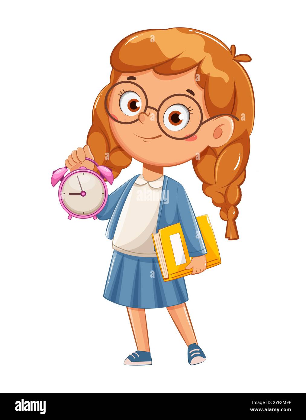 Cute schoolgirl with watch. Cute girl cartoon character. September 1 ...