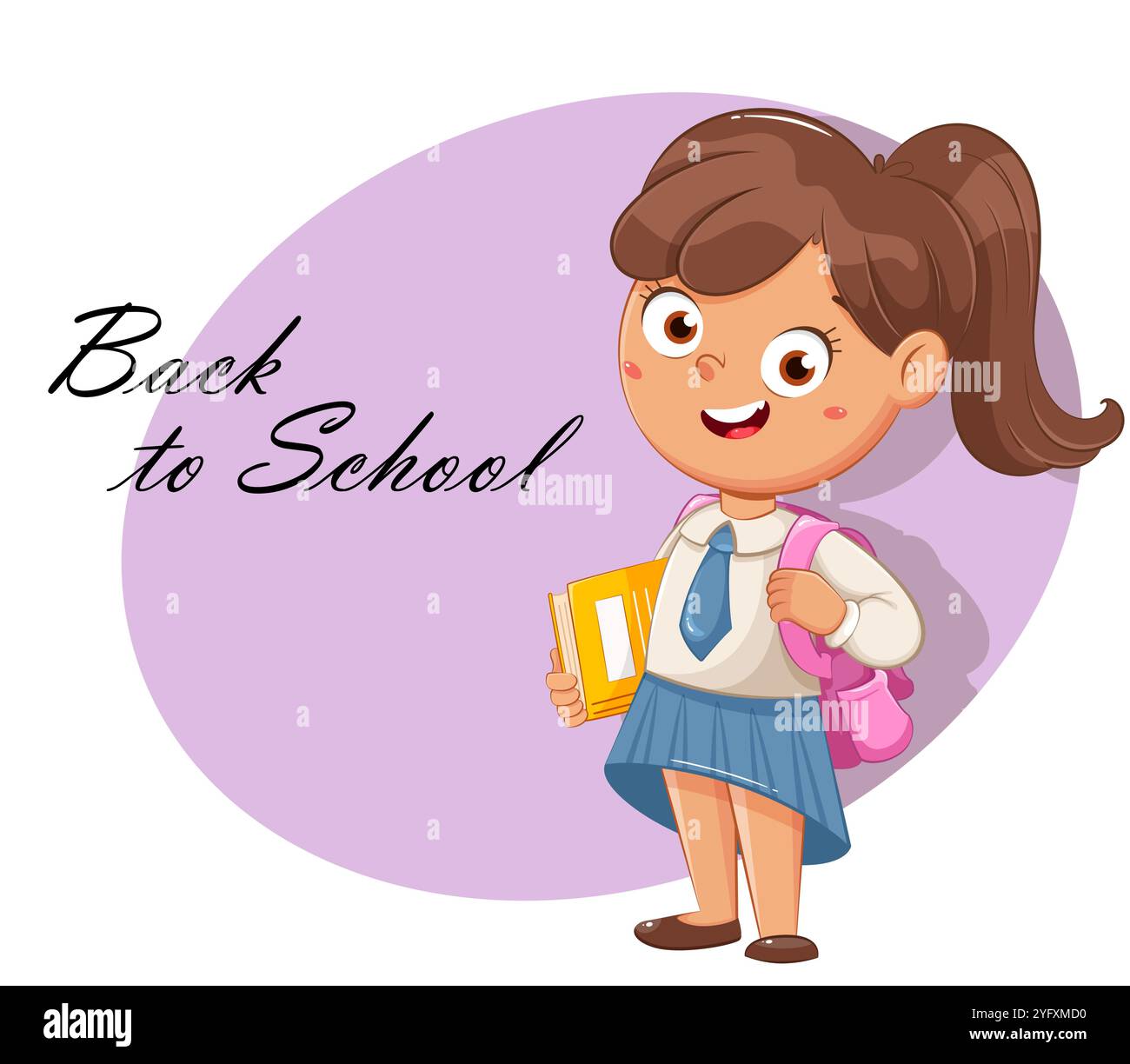 Cute schoolgirl with backpack. Cheerful girl cartoon character ...
