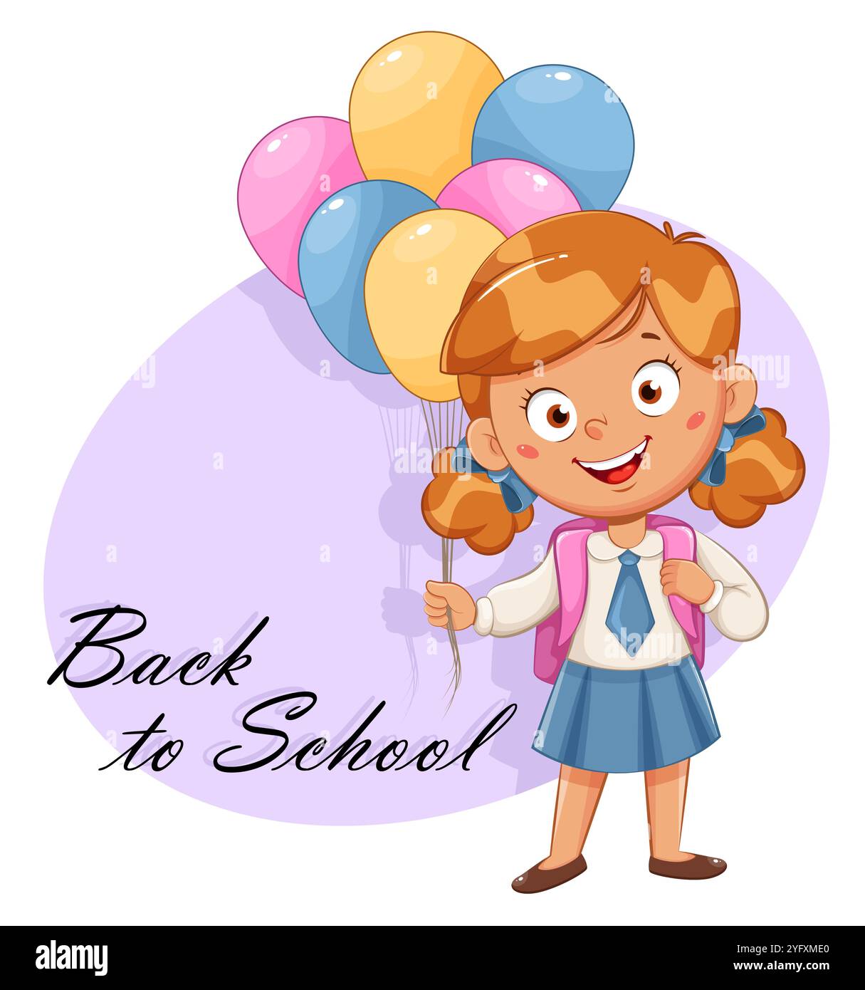 Cute schoolgirl with balloons. Cute girl cartoon character. September 1 ...