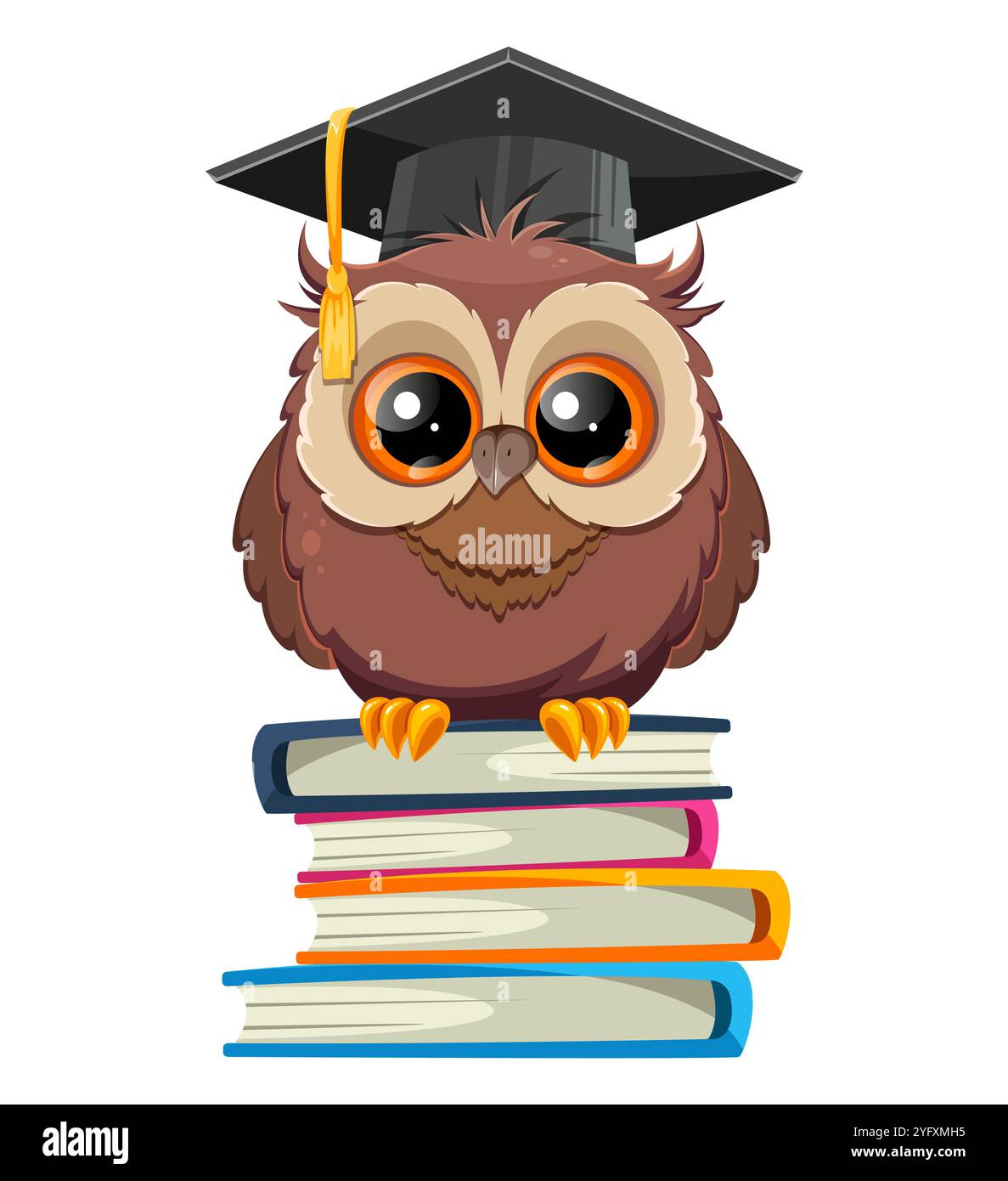 Wise owl in graduation cap sitting on books. Back to school. Cute owl ...