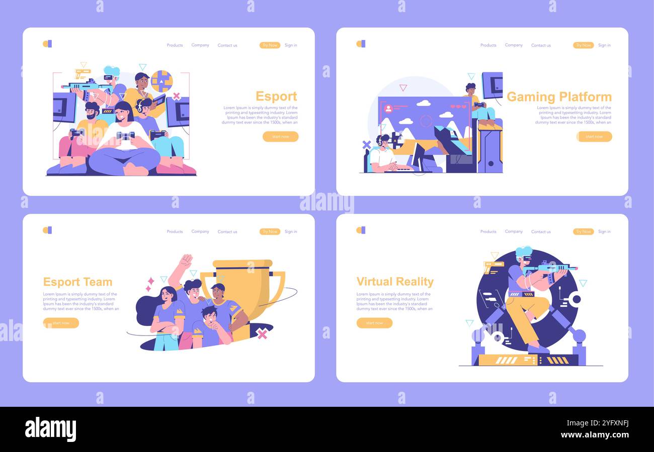 Esport set. Gamers engaged in competitive video gaming on multiple ...