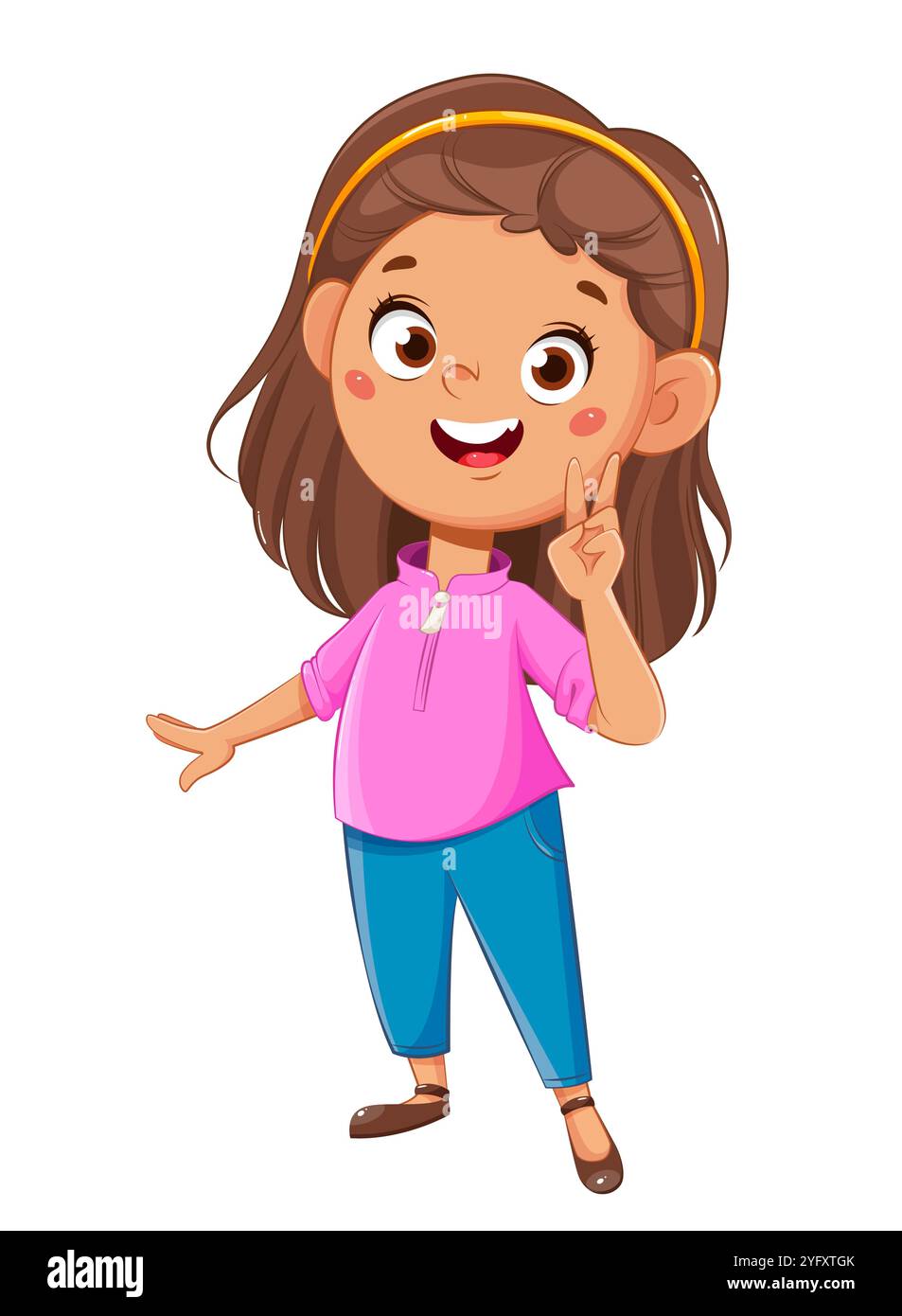 Little girl showing victory sign. Cheerful cartoon character. Stock ...