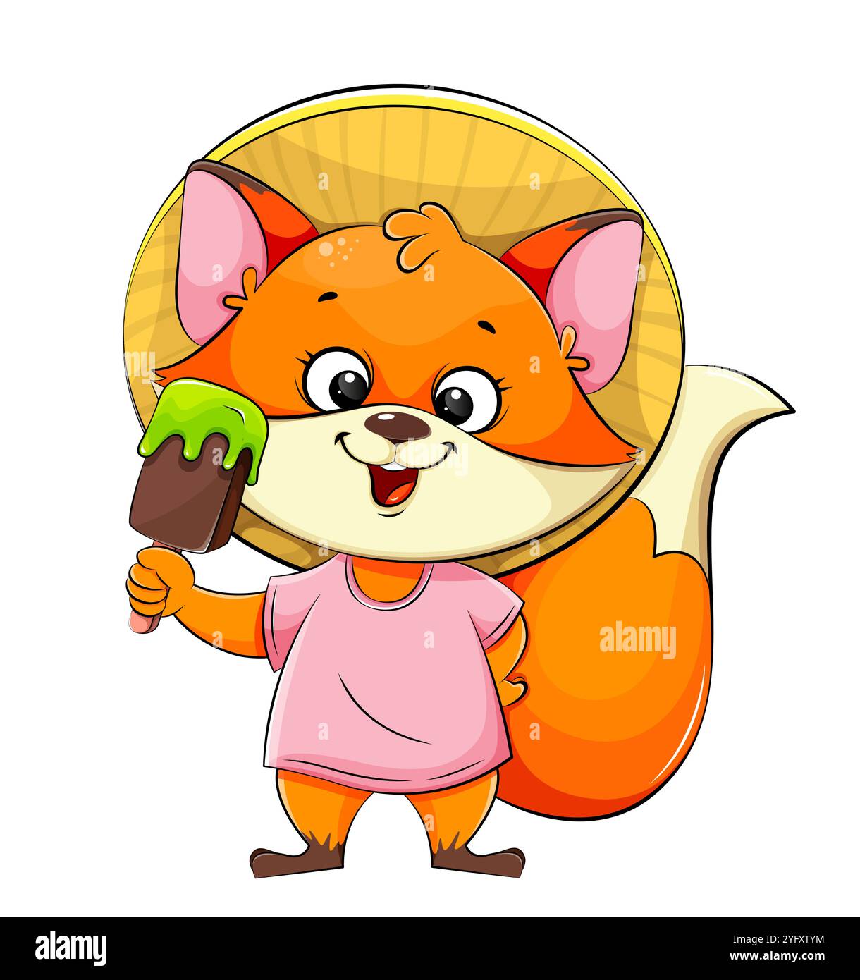 Cute funny fox holding ice cream. Cheerful foxy cartoon character ...