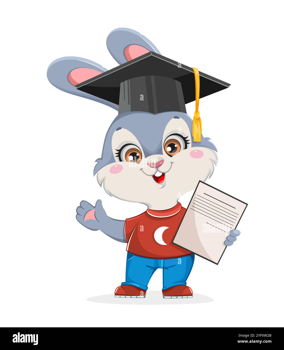 Rabbit in graduation cap. Back to school concept. Funny rabbit cartoon ...