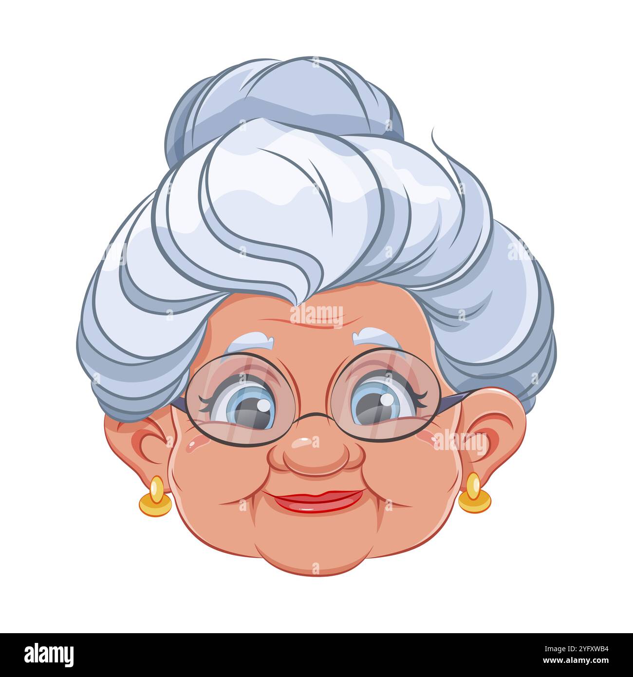 Face expression of grandmother, smile. Emotion of old woman. Vector ...