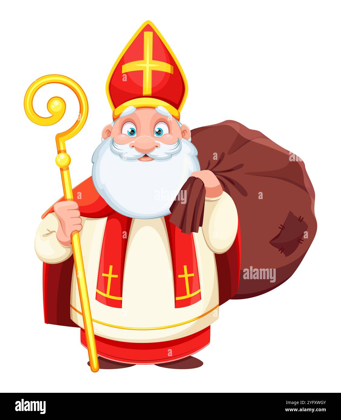 Cute Saint Nicholas or Sinterklaas with big bag. Happy Saint Nicholas ...