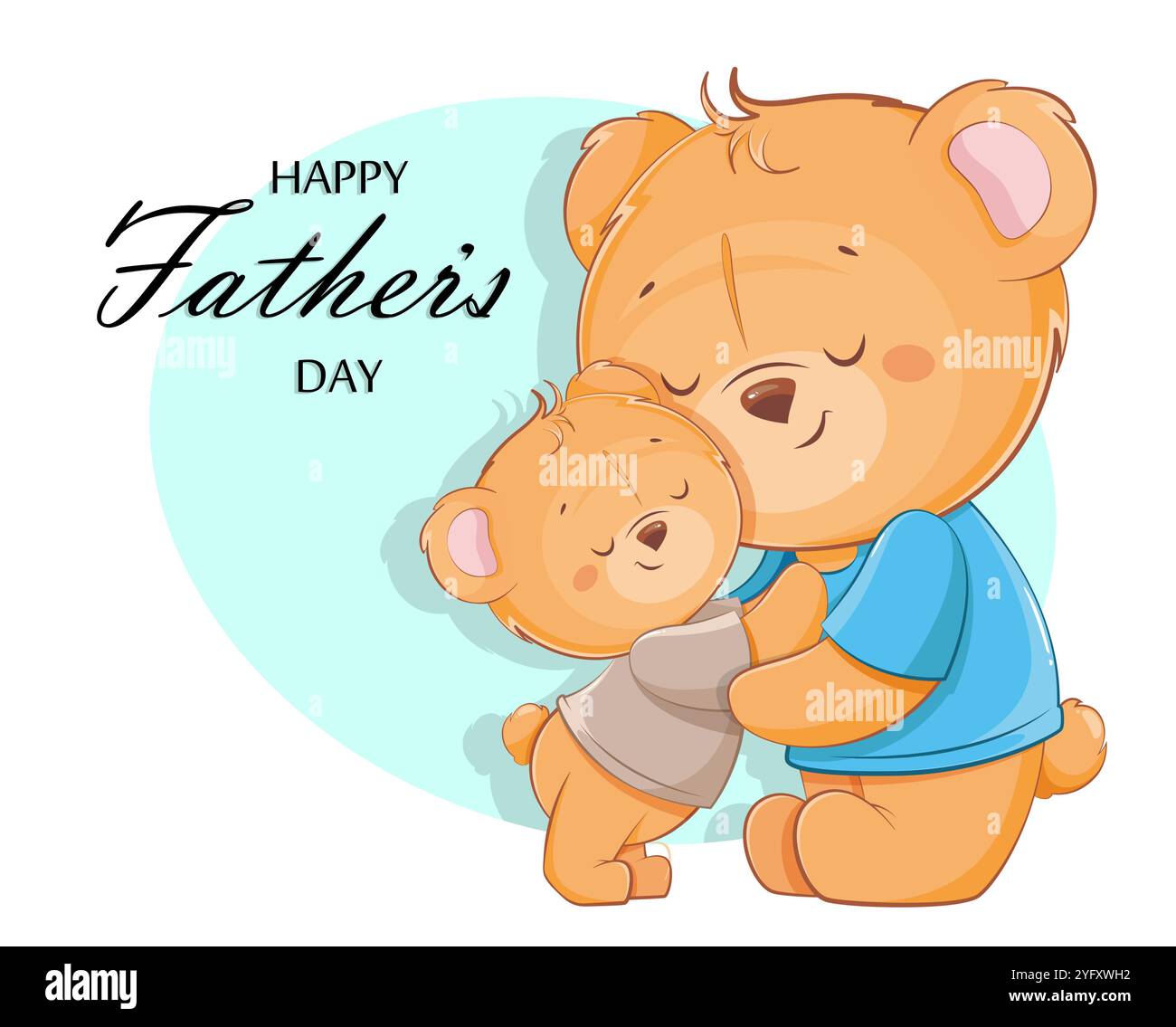 Happy Father's day greeting card. Cheerful Bears Dad and Son hugging ...