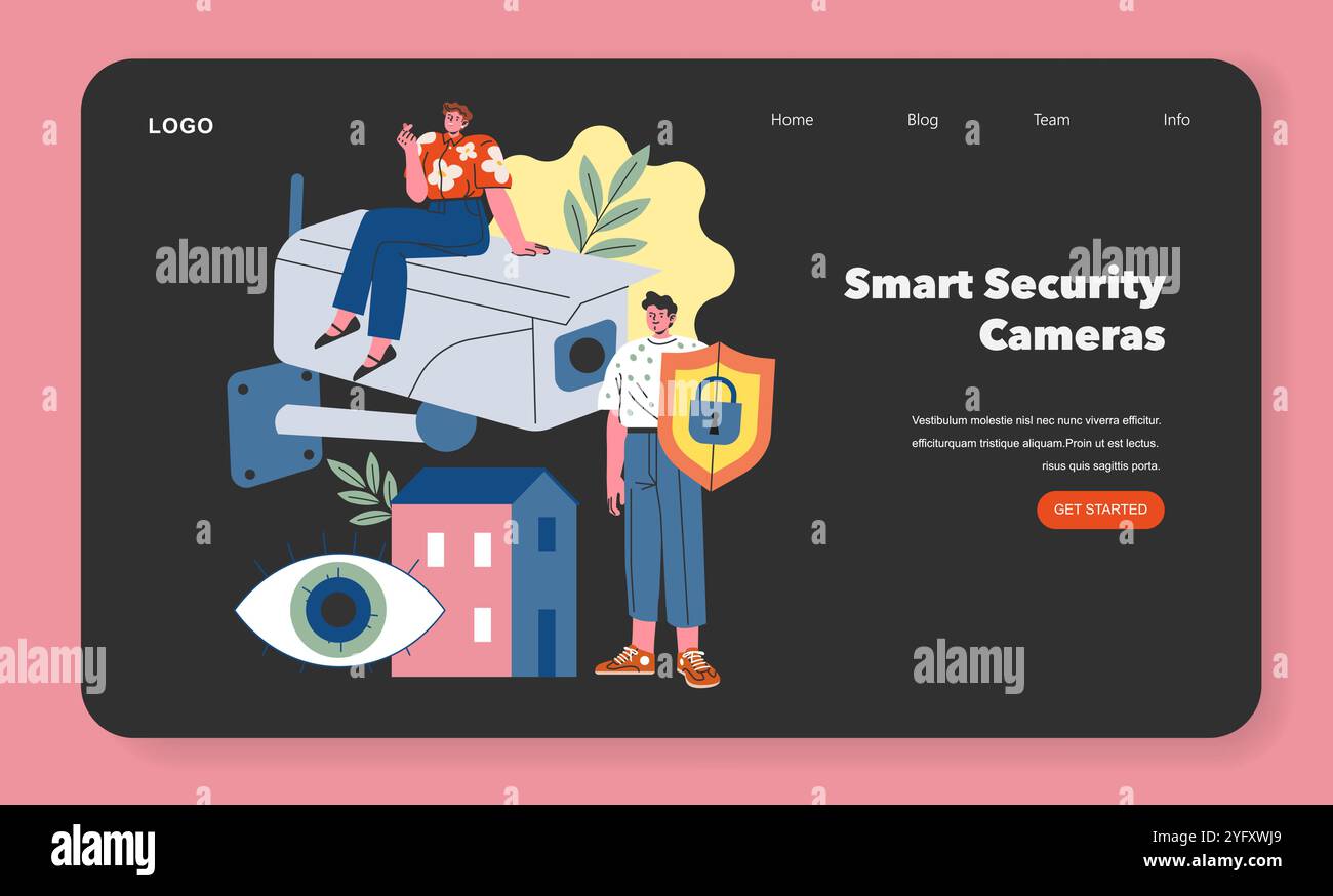 Smart Home Security concept. People interacting with modern ...