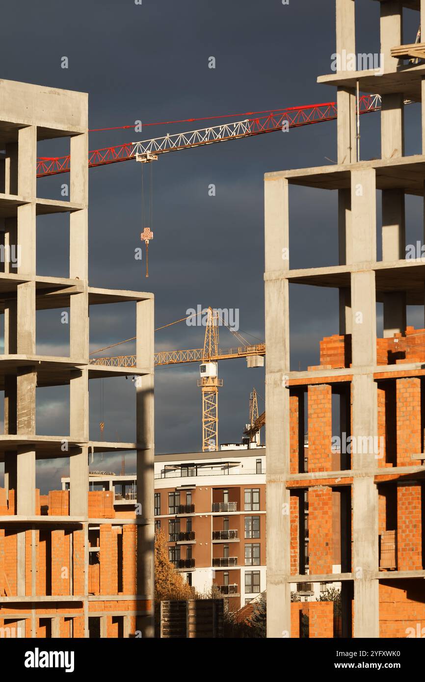 High-rise buildings under construction, featuring unfinished concrete ...