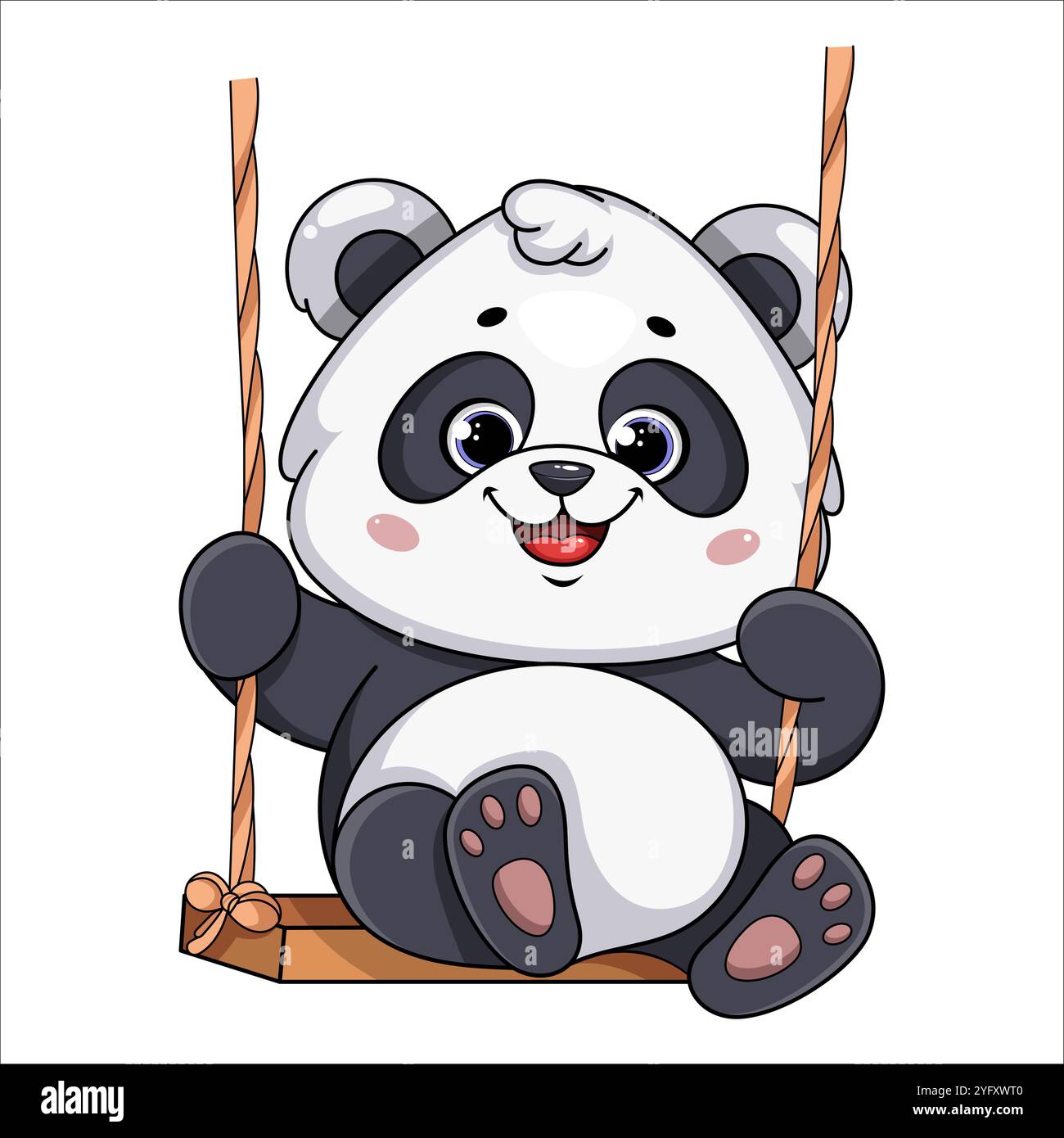 Cute panda riding on a swing. Funny cartoon character. Stock vector ...