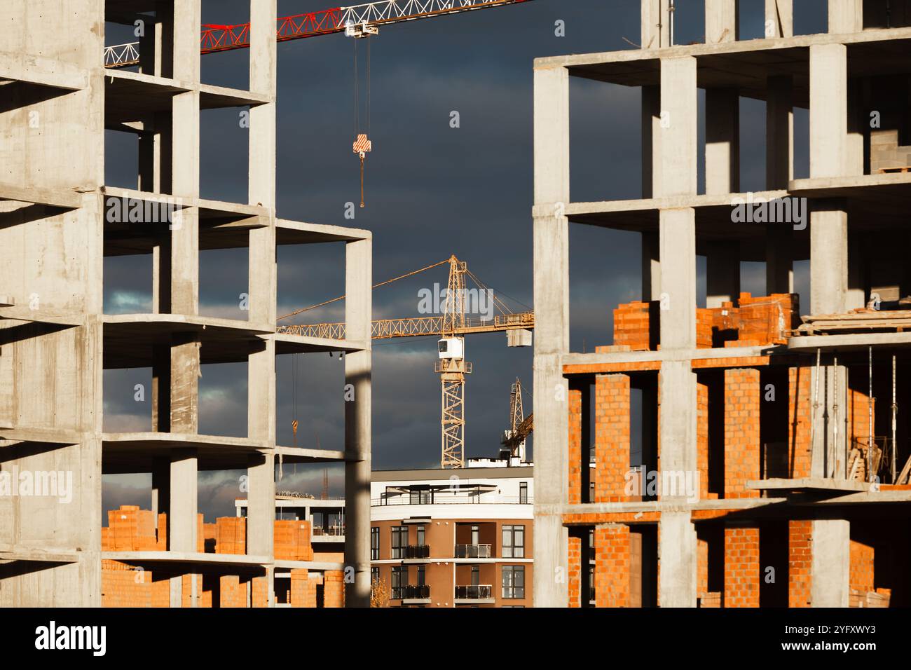 High-rise buildings under construction, featuring unfinished concrete ...