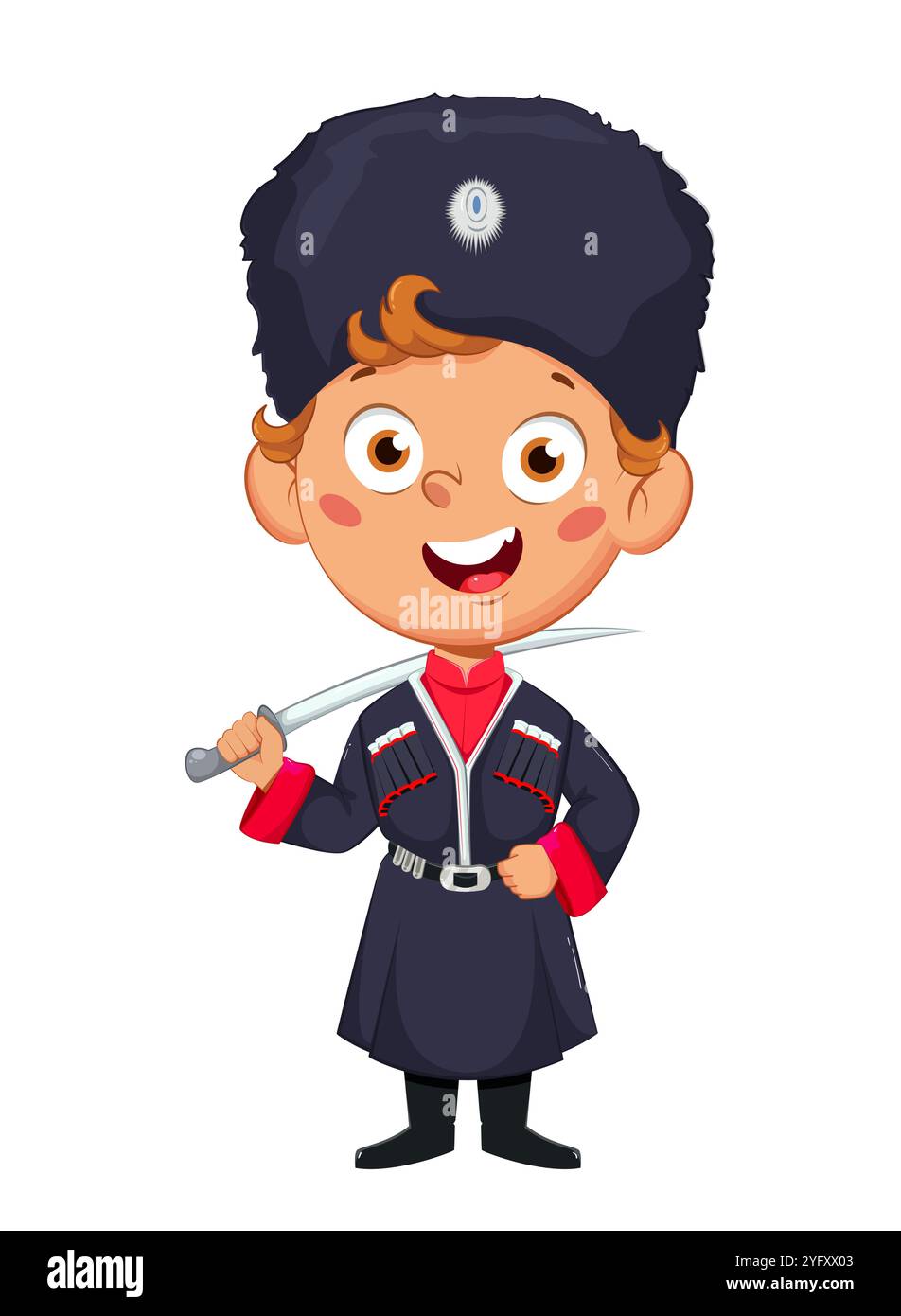 Kuban Cossack, cute boy in the national costume of Russia. Cheerful ...