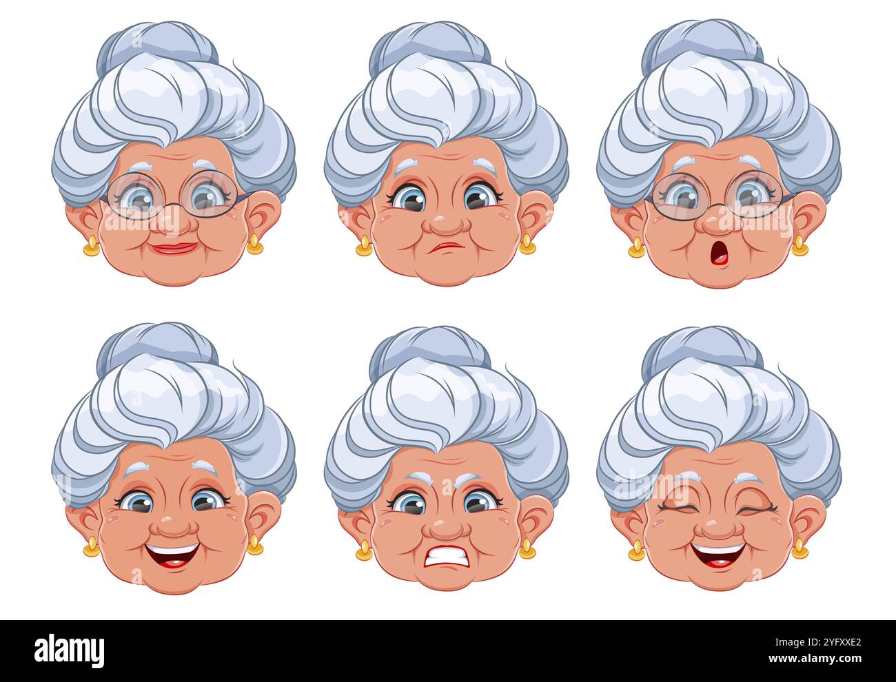 Face expressions of grandmother. Set of emotions of old woman. Stock ...