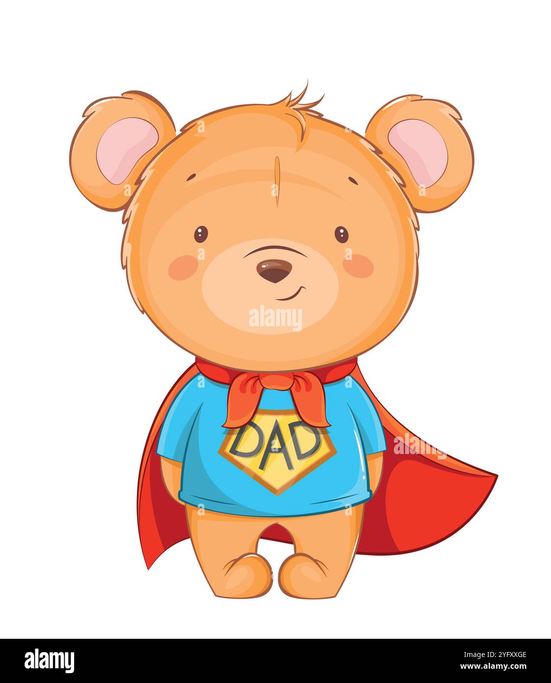Happy Father's day. Cheerful Father Bear in super hero costume. Cute ...