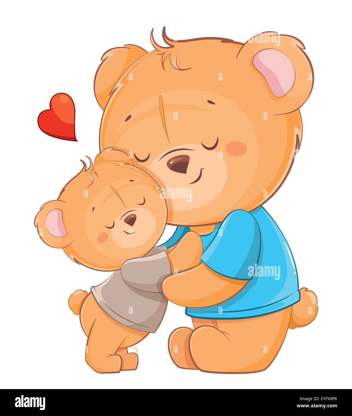 Happy Father's day. Cheerful Bears Dad and Son hugging. Cute cartoon characters. Vector ...