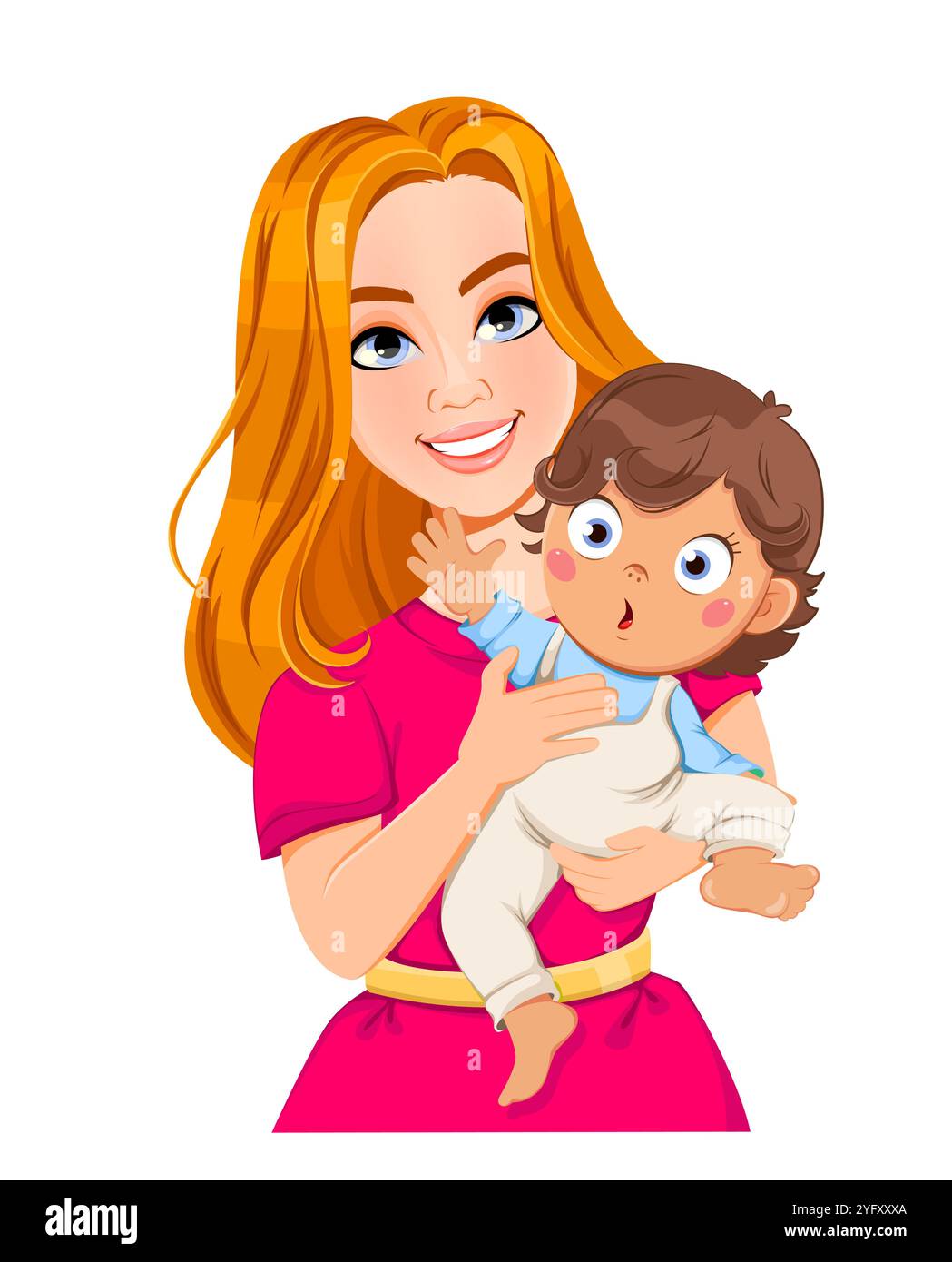 Cheerful mother with her little child. Cute cartoon characters. Stock ...