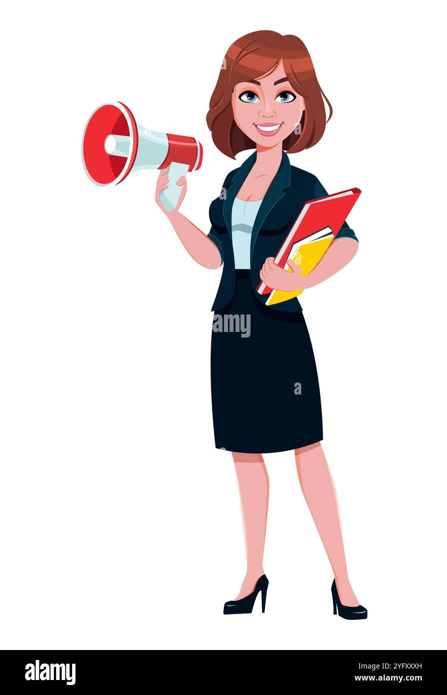 Business woman making announcement. Beautiful businesswoman cartoon ...