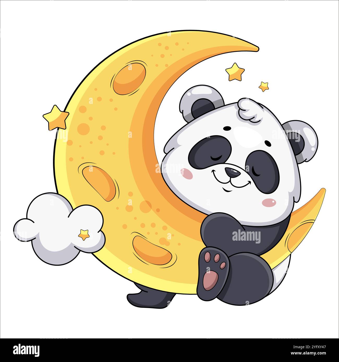 Cute panda hanging on the Moon. Funny cartoon character. Stock vector ...