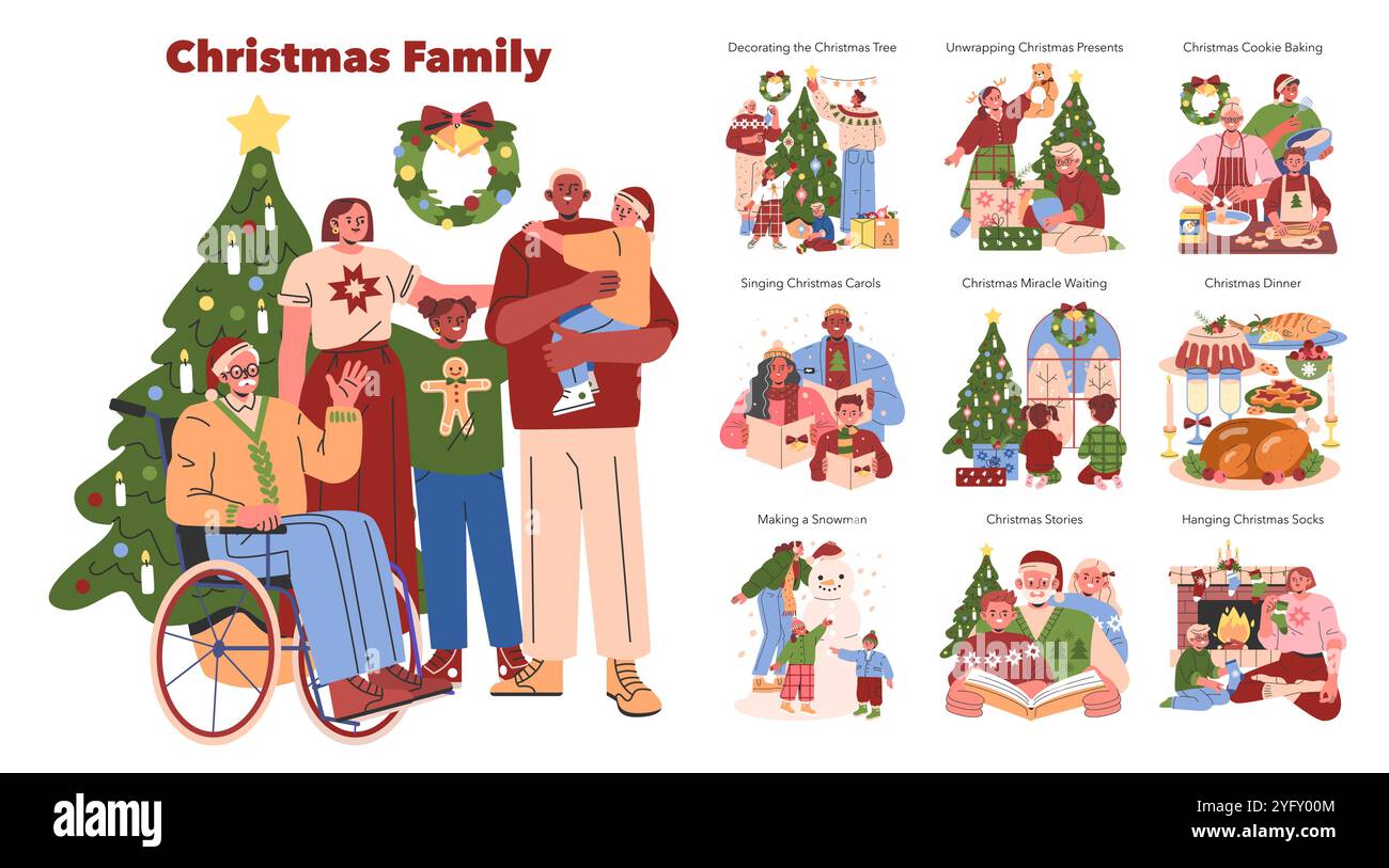 Christmas Family set. Multigenerational family enjoying holiday ...
