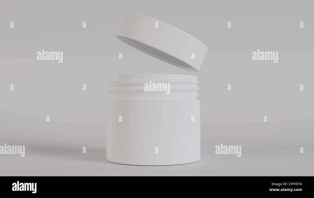 Open cylindrical white plastic container, ideal for mockups and ...