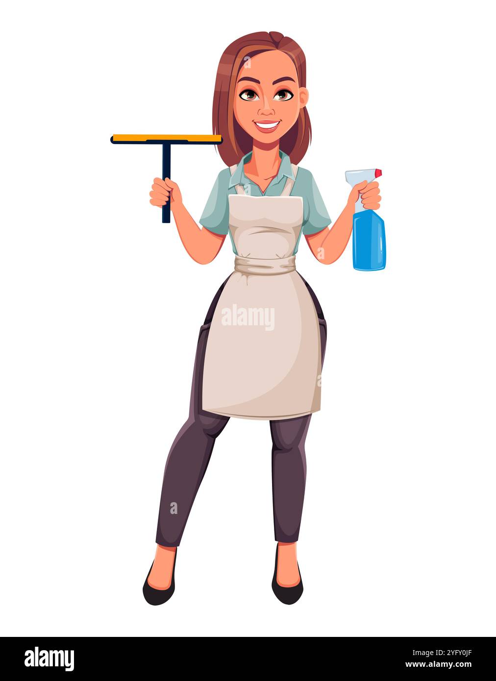 Housewife concept, young pretty stylish woman. Beautiful lady cartoon ...