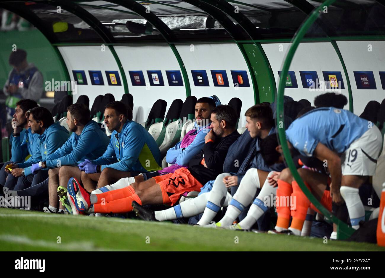 Manchester City's Kyle Walker on the bench during the UEFA Champions ...