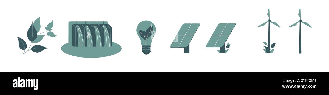 Collection of vector flat art elements representing sustainable energy ...