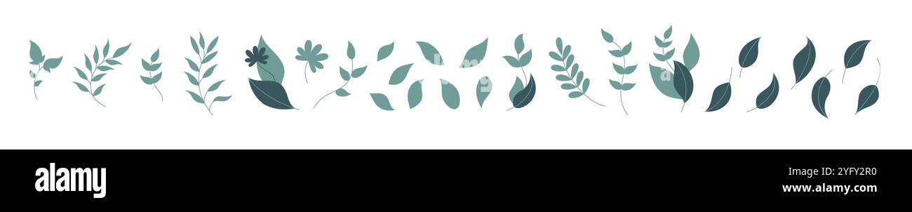 Vector flat art element featuring an assortment of minimalist leaf ...