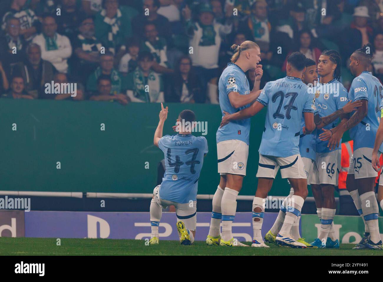 Phil Foden seen celebrating after scoring goal during UEFA Champions ...
