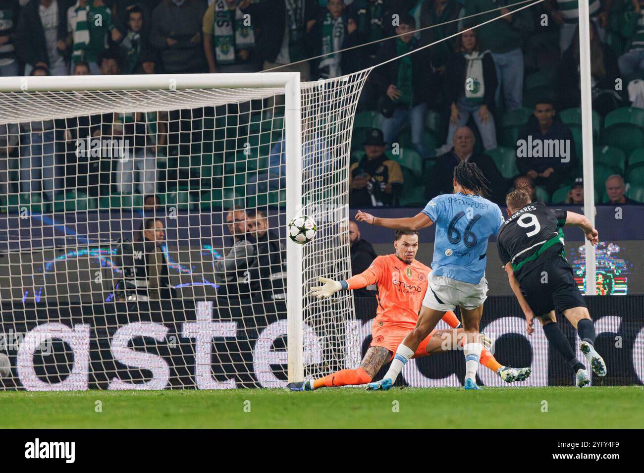 Viktor Gyokeres seen scoring goal during UEFA Champions League game ...