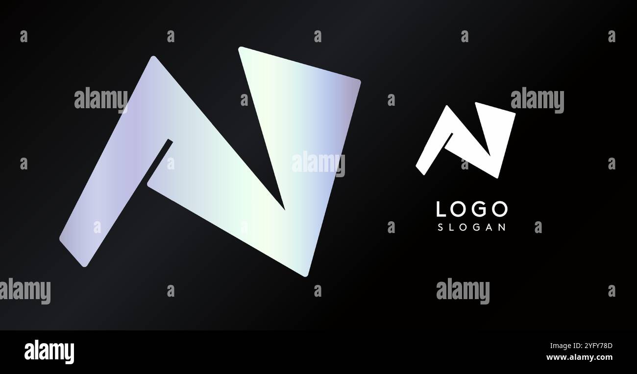 Geometric triangular N letter, funky dynamic logo, modern comic cartoon ...