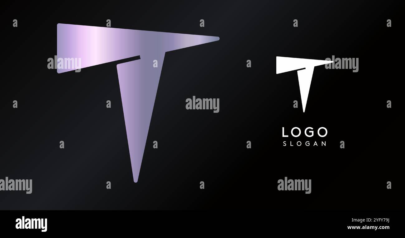 Geometric triangular T letter, funky dynamic logo, modern comic cartoon ...