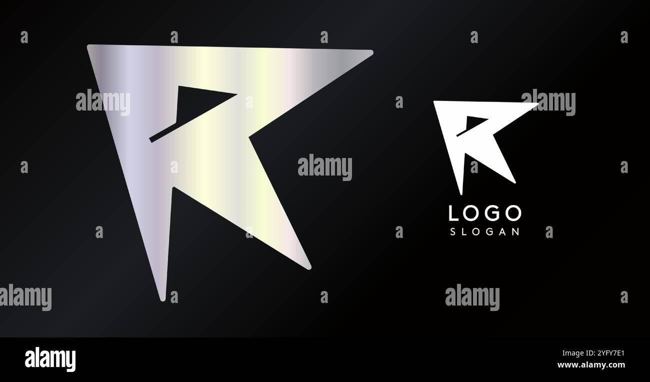 Geometric triangular R letter, funky dynamic logo, modern comic cartoon ...