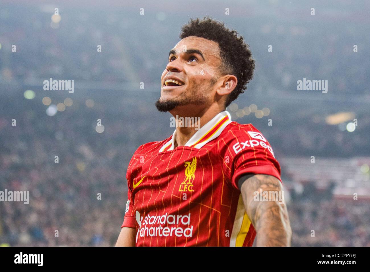 Liverpool, UK. 05th Nov, 2024. Liverpool forward Luis Diaz (7) all ...