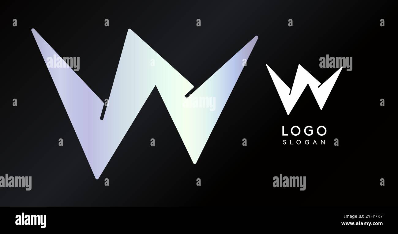 Geometric triangular W letter, funky dynamic logo, modern comic cartoon ...