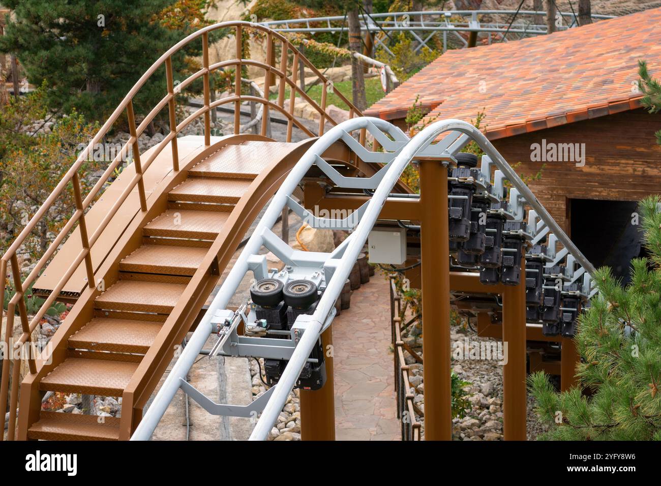 Rollercoaster Track Stairs Wooden Structure - A close-up of a wooden ...