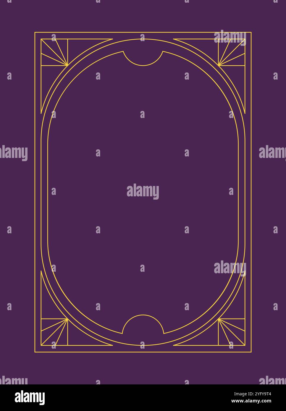 Art Deco frame. Golden minimalistic ornament and pattern with oval ...