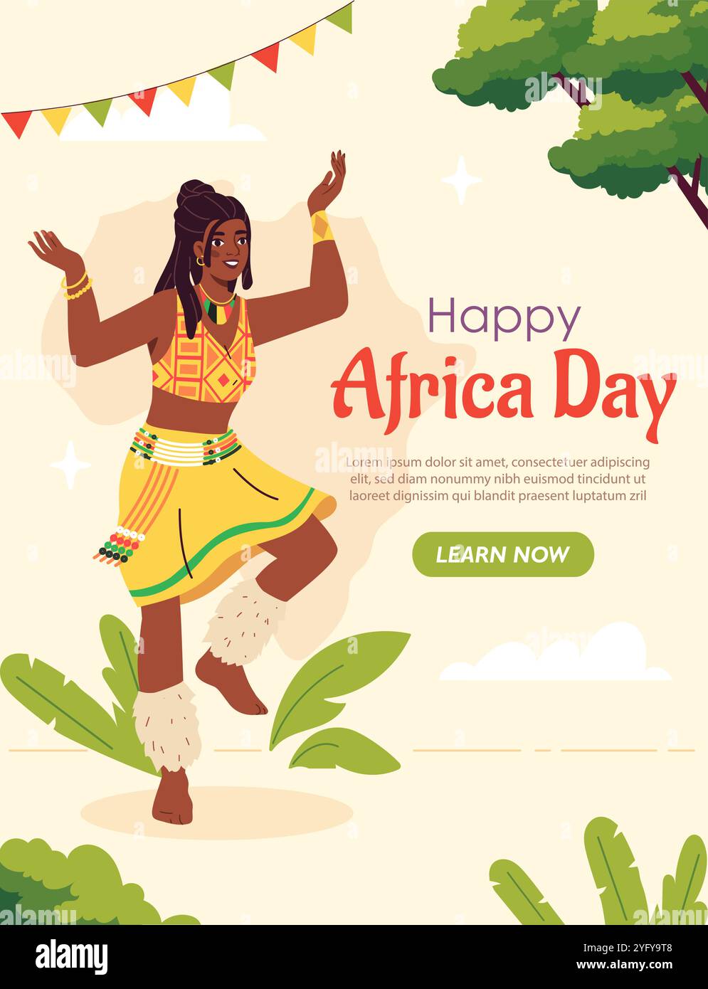 Africa day poster. Woman dances in traditional African clothing ...