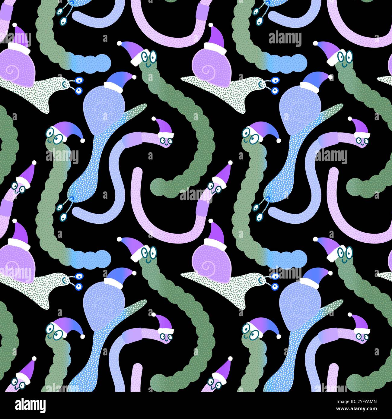 Christmas animals seamless worms and Santa hat pattern for wrapping ...