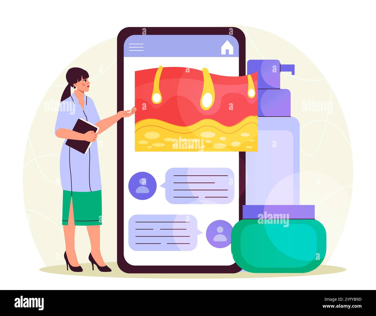 Online dermatologist concept. Woman in medical uniform analyzes ...