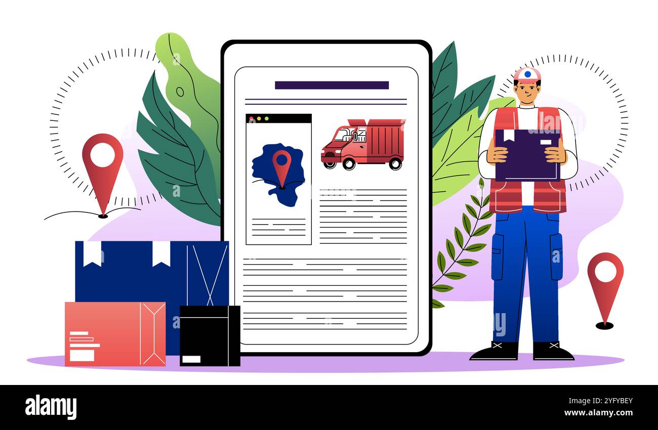 Online logist with boxes. Man near cardboard boxes. Shipping and ...