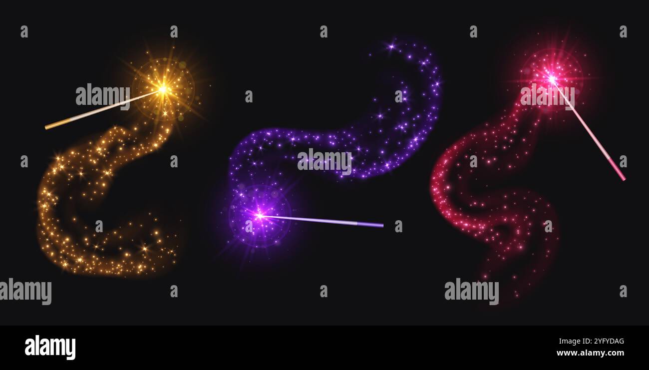 Magic wands with smoke and sparkles Stock Vector Image & Art - Alamy