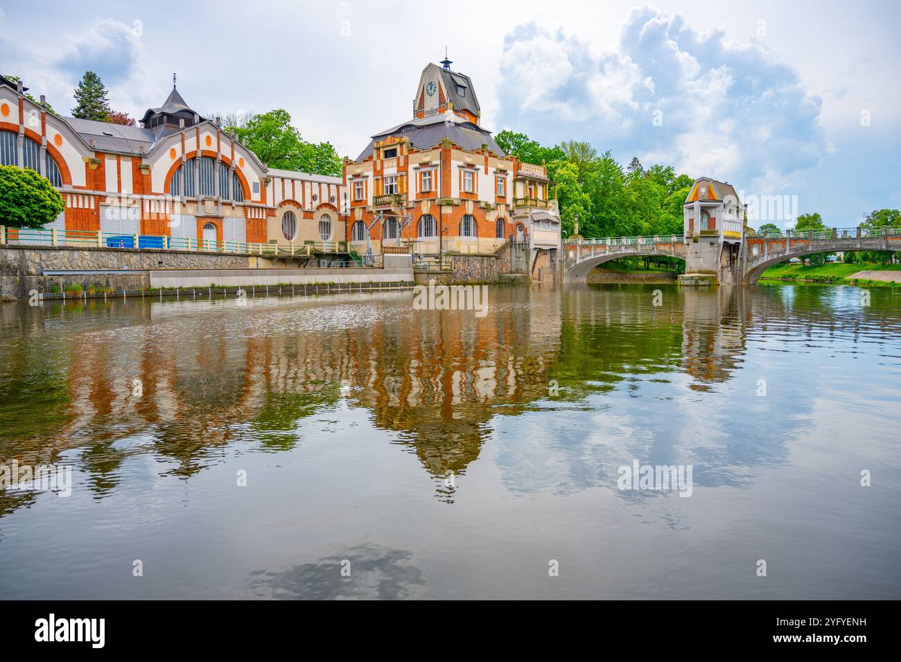 The picturesque Art Nouveau hydroelectric power station stands by the ...