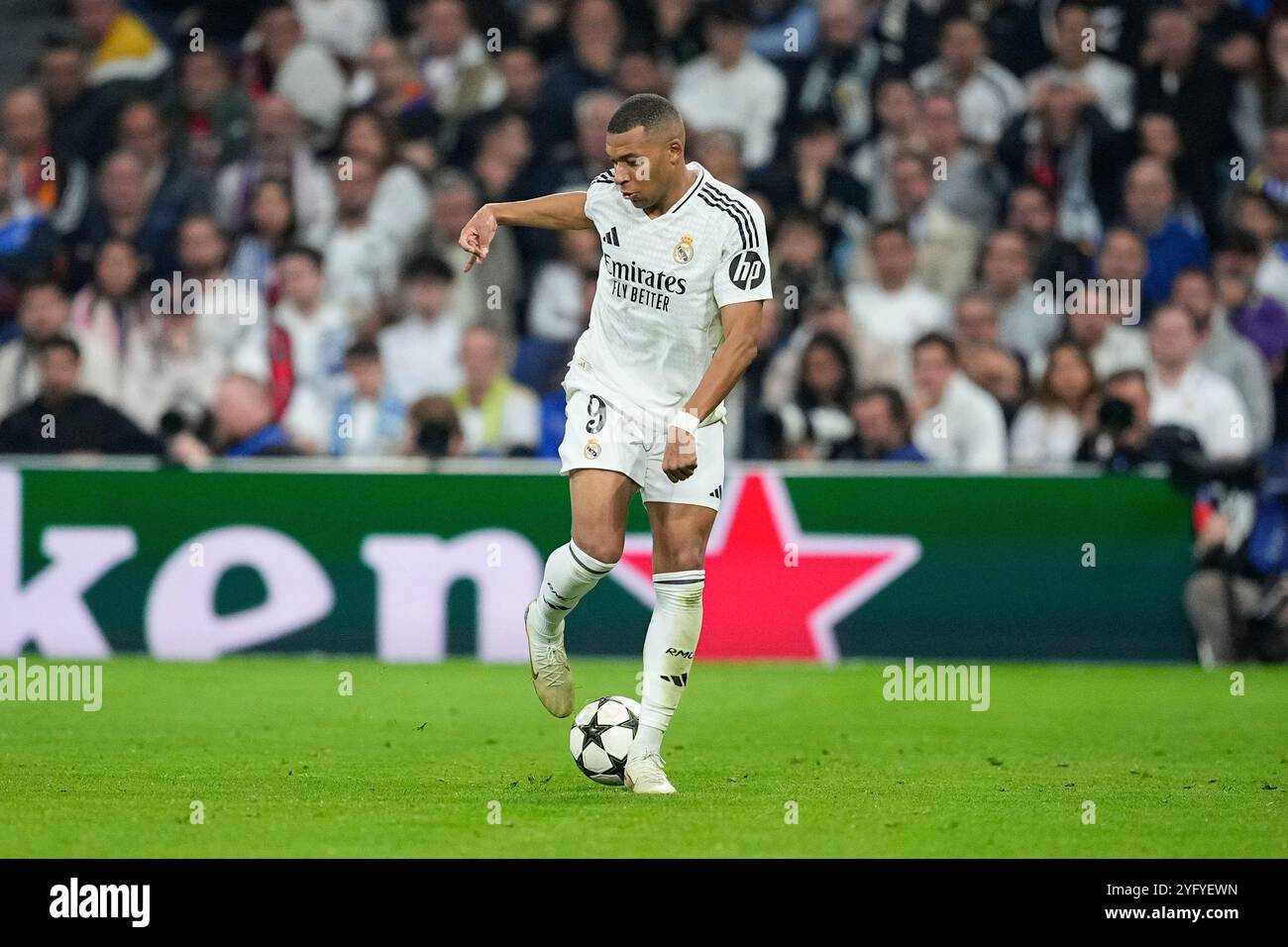 Kylian Mbappe of Real Madrid in action during the UEFA Champions League ...