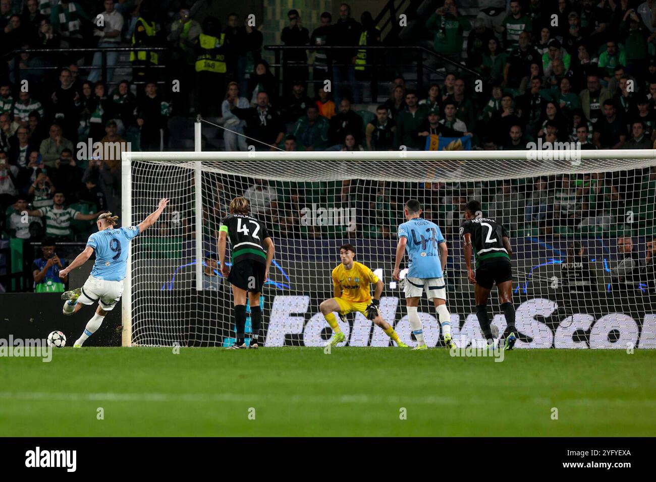 Erling Haaland forward of Manchester City fail penalty during the UEFA ...